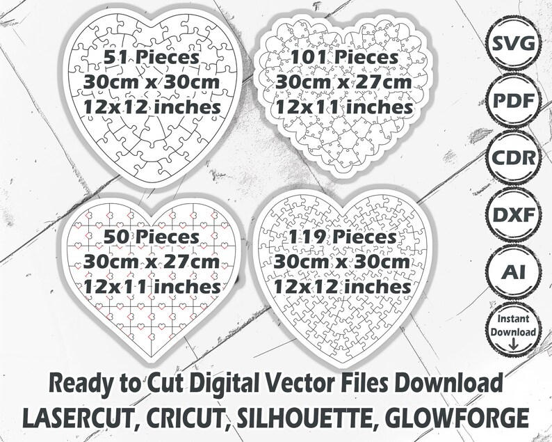 Heart Jigsaw Puzzle Set, Puzzle Svg, Laser Cut, Puzzle Cut Template ...