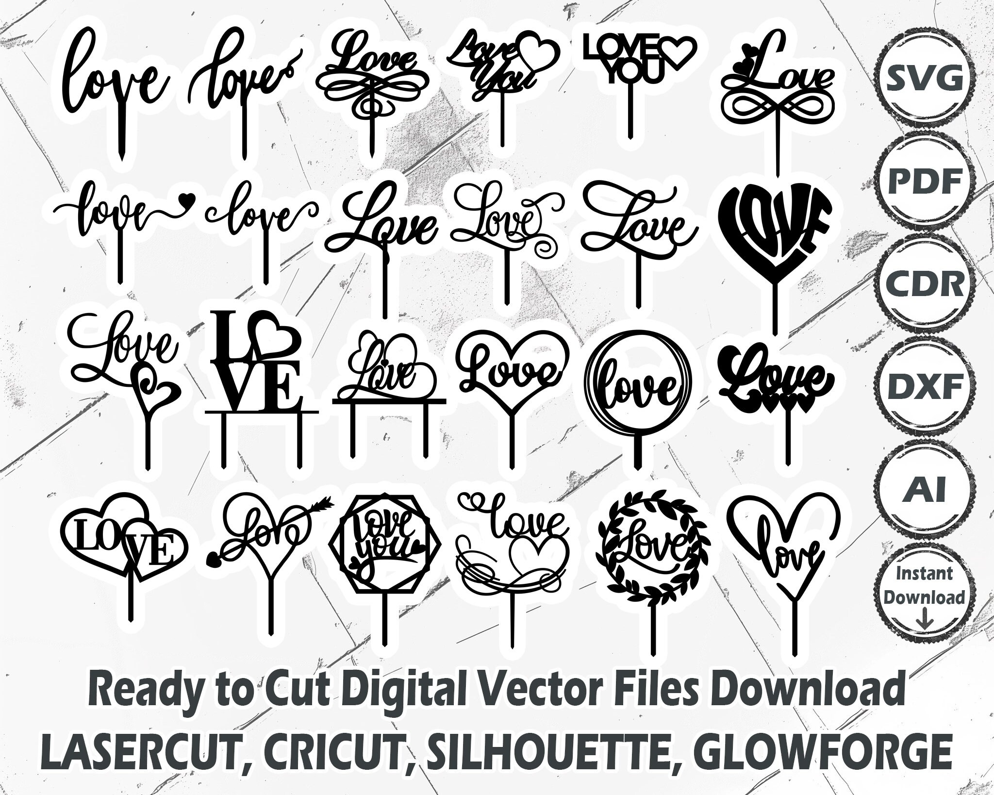 Love Cake Toppers SVG Bundle: 24 Calligraphy Designs (digital Download ...