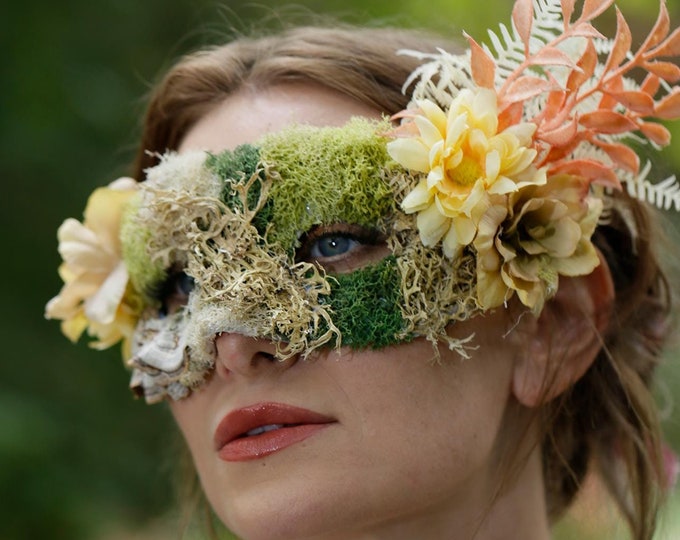 Nature-inspired Masquerade Mask | Preserved Moss, Silk Flowers, and ...