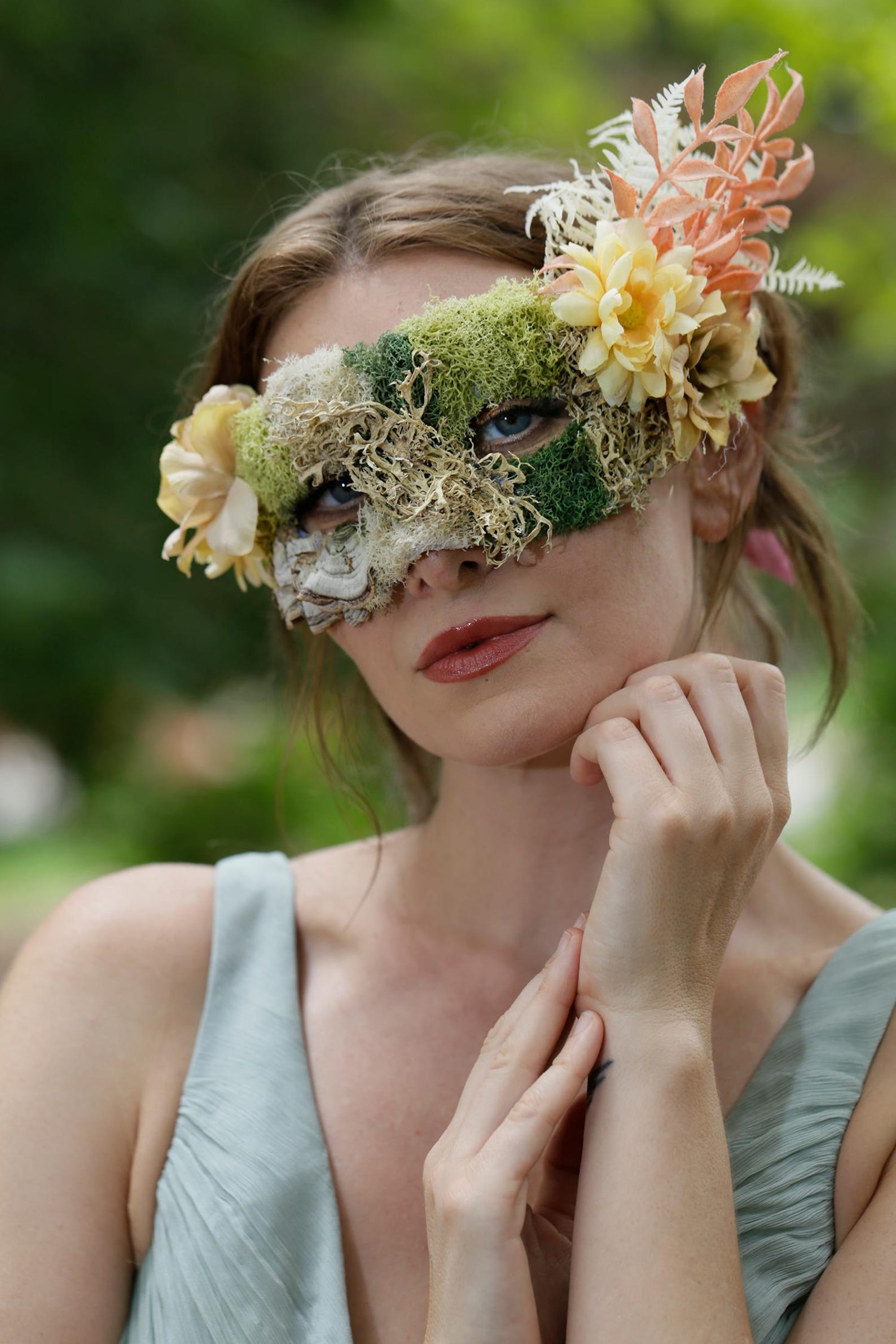 Nature-inspired Masquerade Mask Preserved Moss, Silk Flowers, and ...