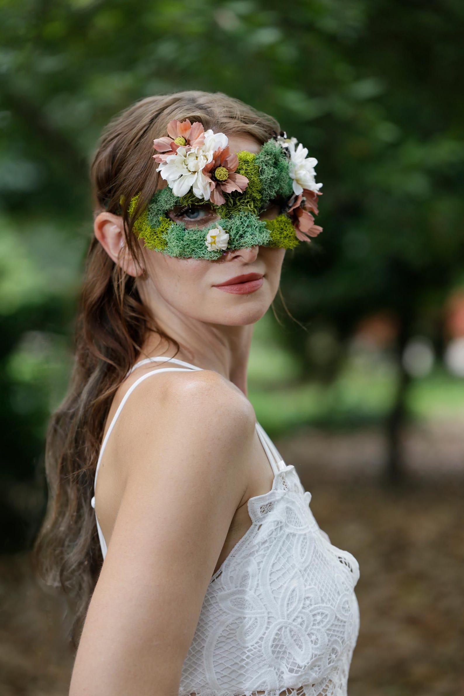 Flower Masquerade Mask Mauve, Green & Off-white Nature Inspired Sophia ...