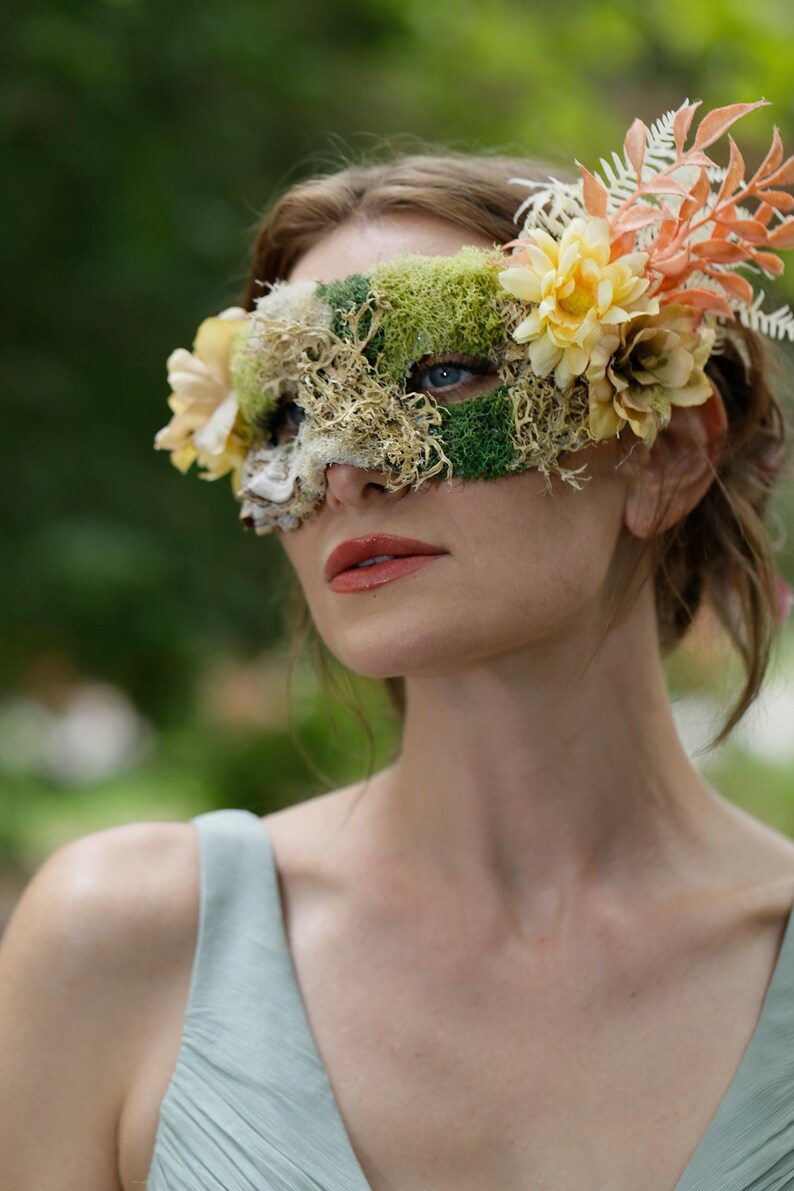 Nature-inspired Masquerade Mask Preserved Moss, Silk Flowers, and ...