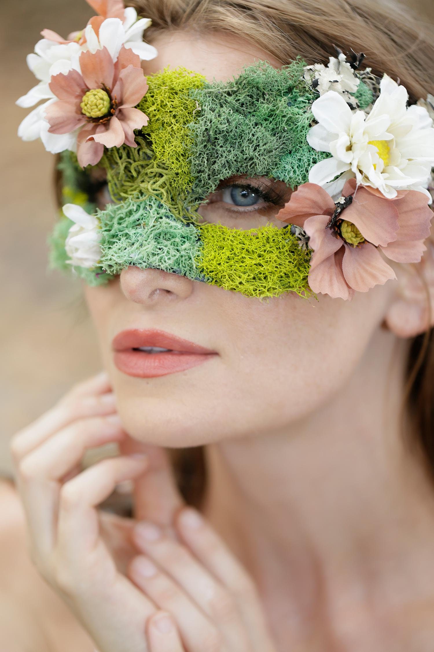 Flower Masquerade Mask Mauve, Green & Off-white Nature Inspired Sophia ...