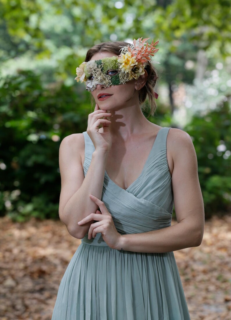 Nature-inspired Masquerade Mask Preserved Moss, Silk Flowers, and ...