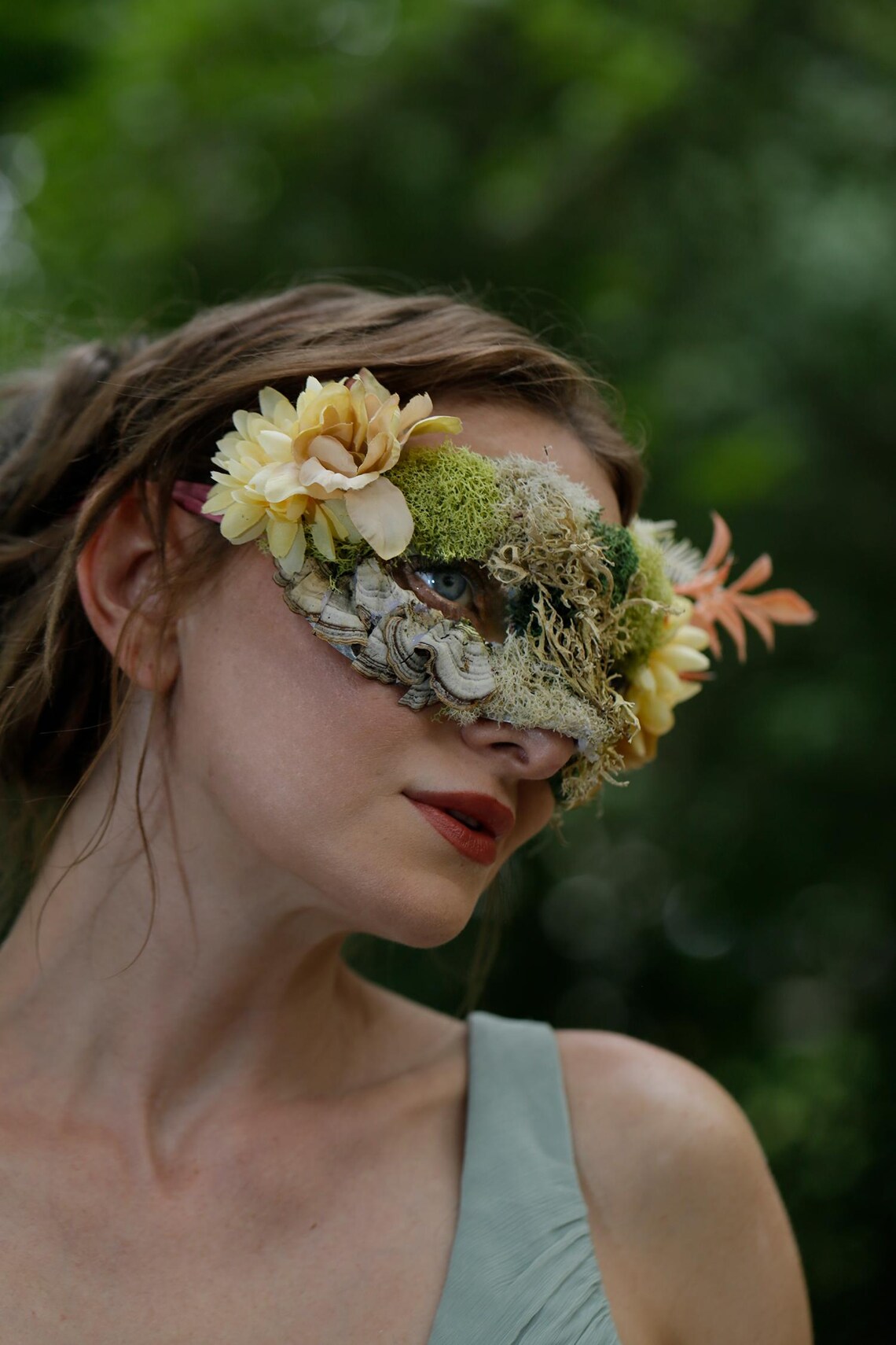 Nature-inspired Masquerade Mask Preserved Moss, Silk Flowers, and ...