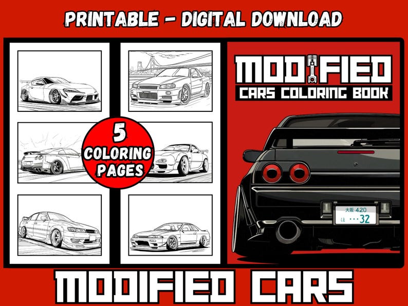Modified Cars Coloring Book | Printable Coloring Pages | PDF | 5 Page ...