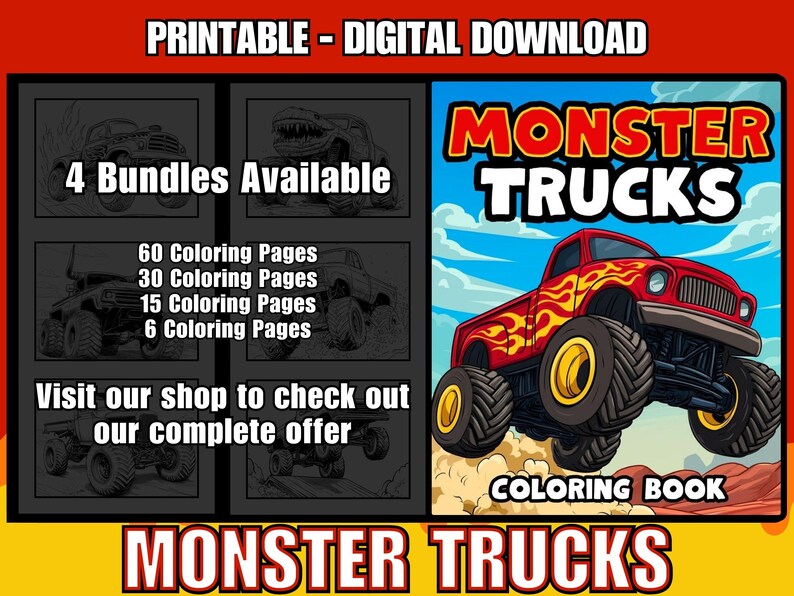 Monster Trucks Coloring Pages for Kids | Printable Coloring Book | PDF ...