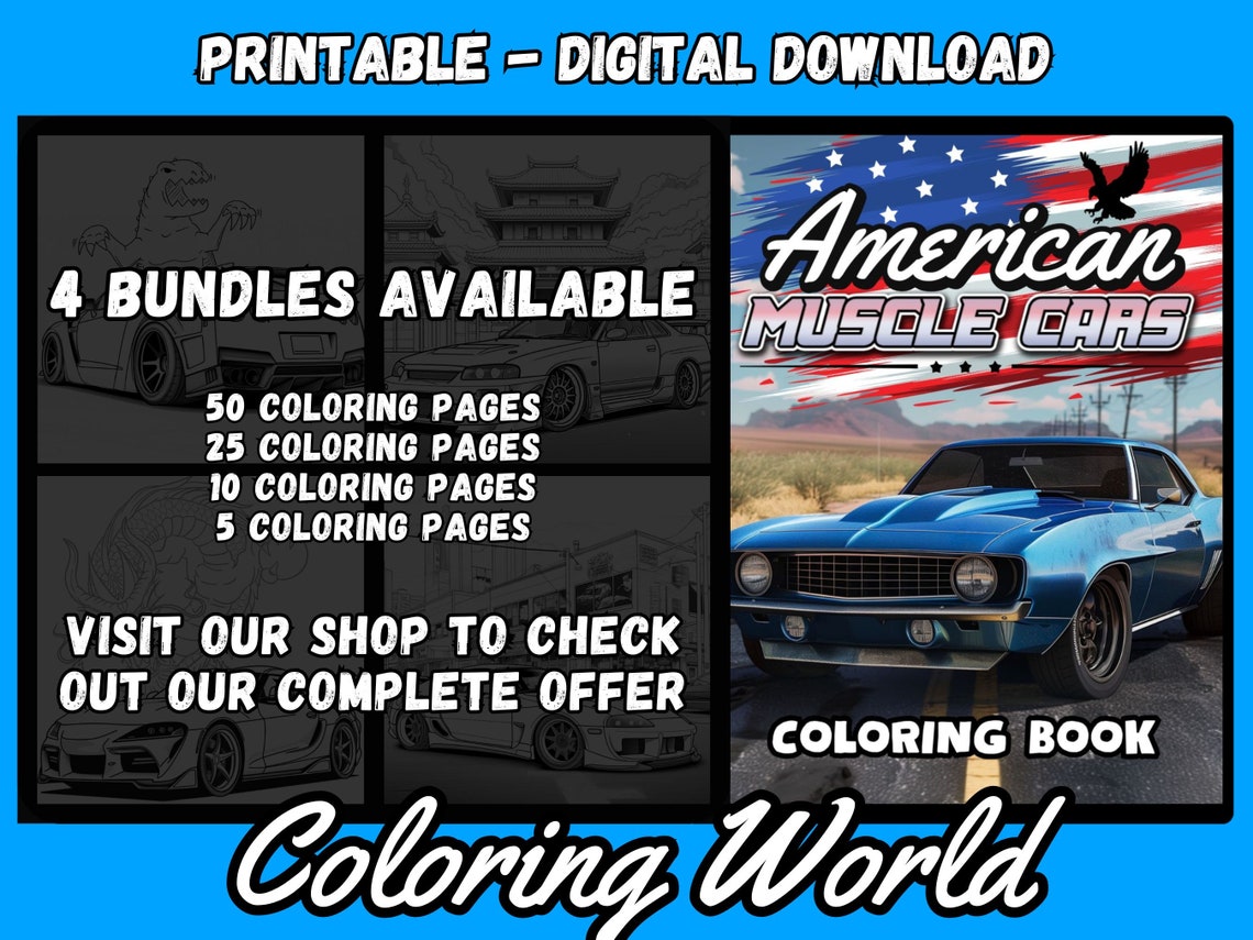 American Muscle Cars Coloring Book | Printable Coloring Pages | PDF ...