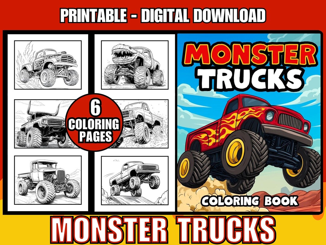 Monster Trucks Coloring Pages for Kids | Printable Coloring Book | PDF ...