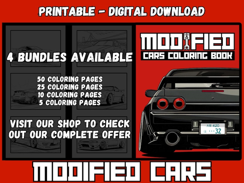 Modified Cars Coloring Book | Printable Coloring Pages | PDF | 10 Page ...