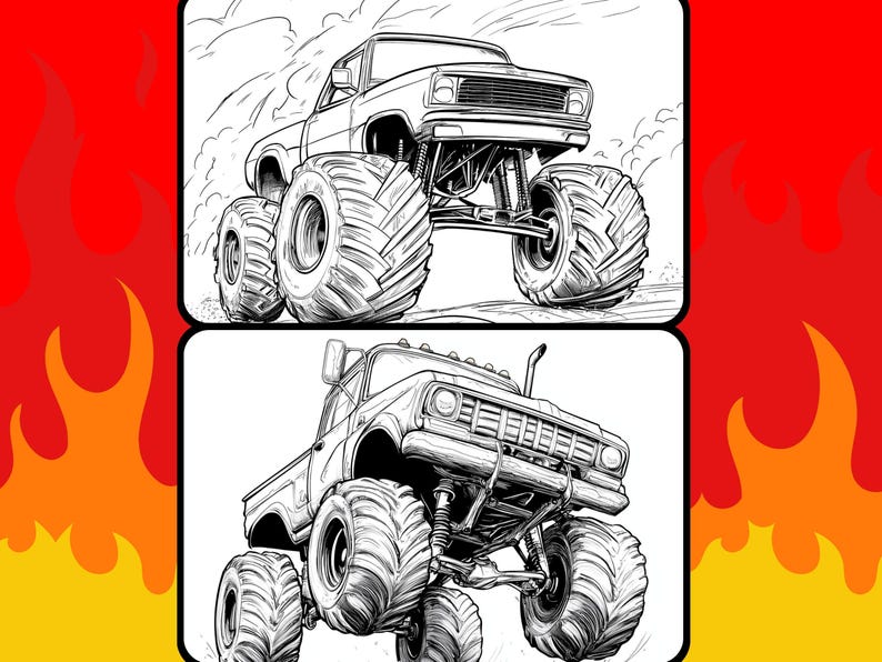 Monster Trucks Coloring Pages for Kids | Printable Coloring Book | PDF ...