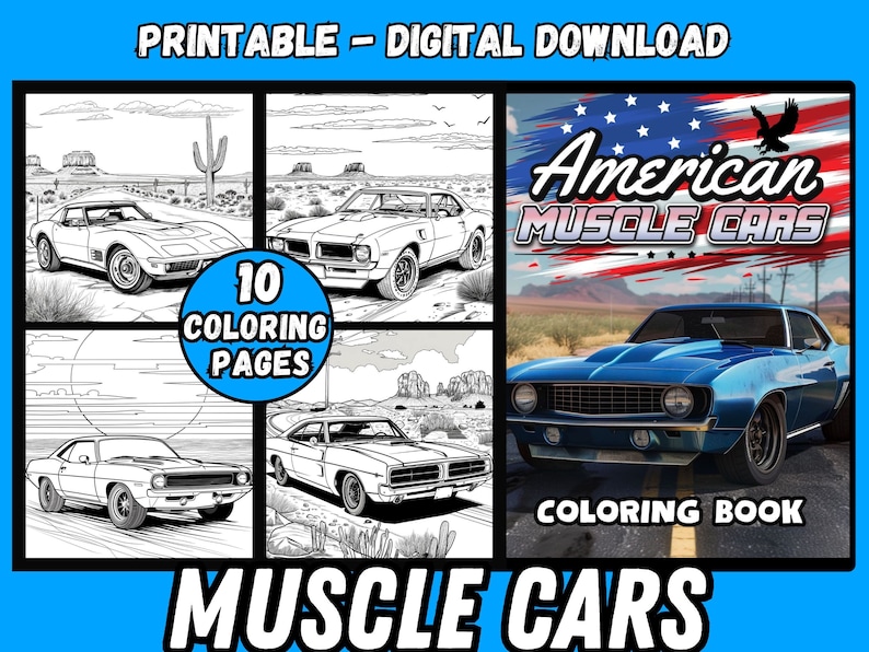 American Muscle Cars Coloring Pages | Printable Coloring Book | PDF ...