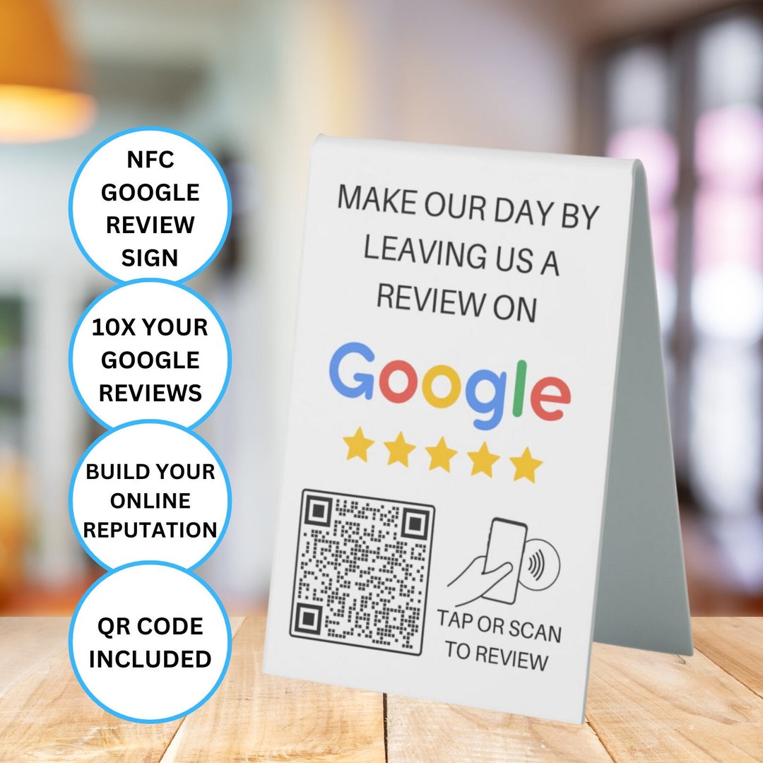 NFC Google Review Sign With QR Code, Tappable Google Review Sign ...