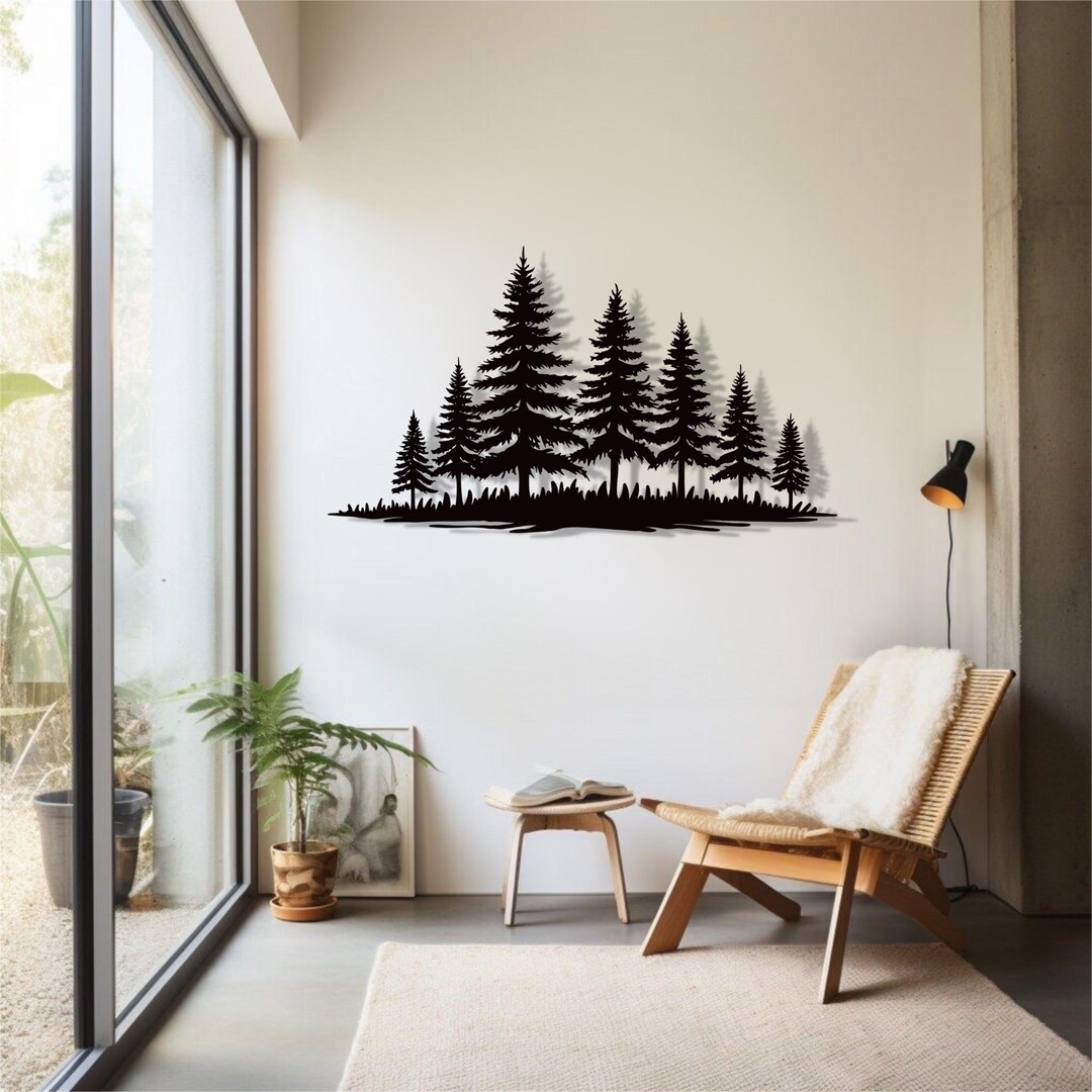 Metal Pine Tree Silhouette Wall Art for Cabin Decor,pine Forest Metal ...