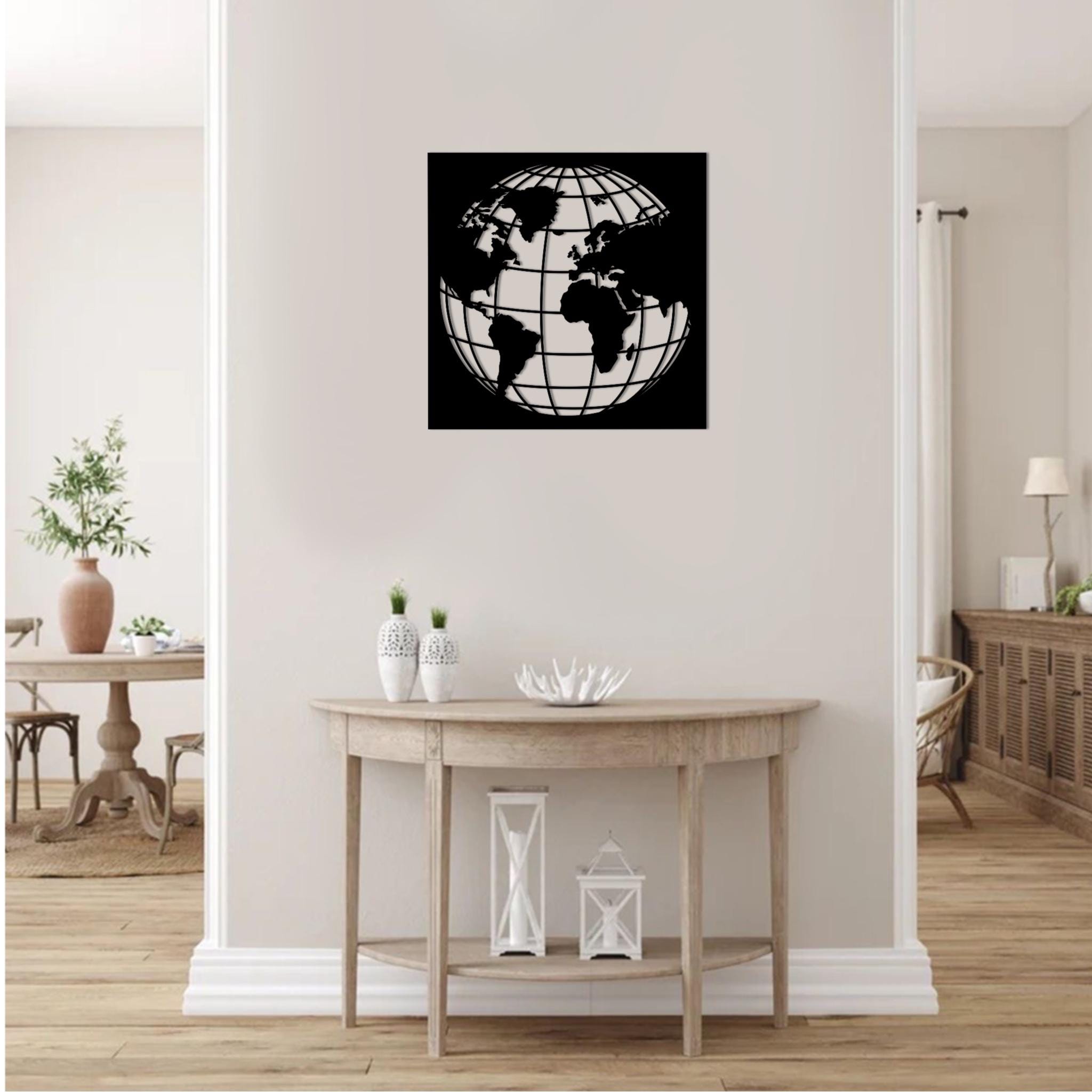 Metal World Map Large Wall Sculpture, Laser Cut Travel Map for Home ...