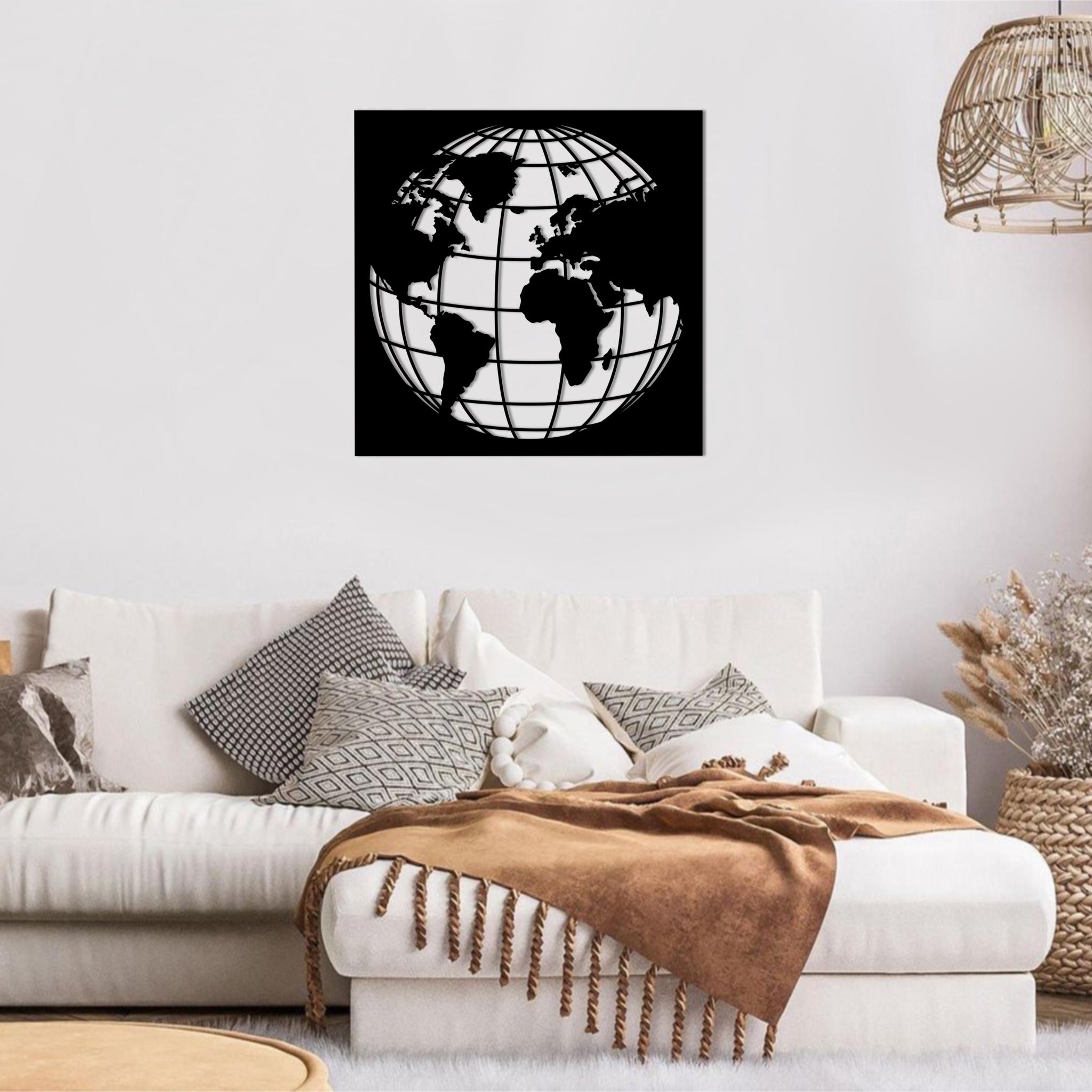 Metal World Map Large Wall Sculpture, Laser Cut Travel Map for Home ...