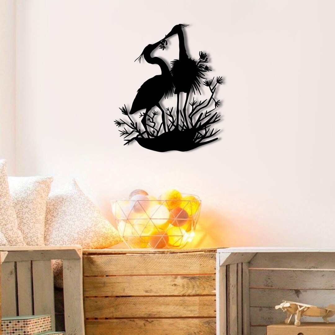 Metal Stork Wall Art,stork Lover, Nest Themed Minimalist Bird Couple ...