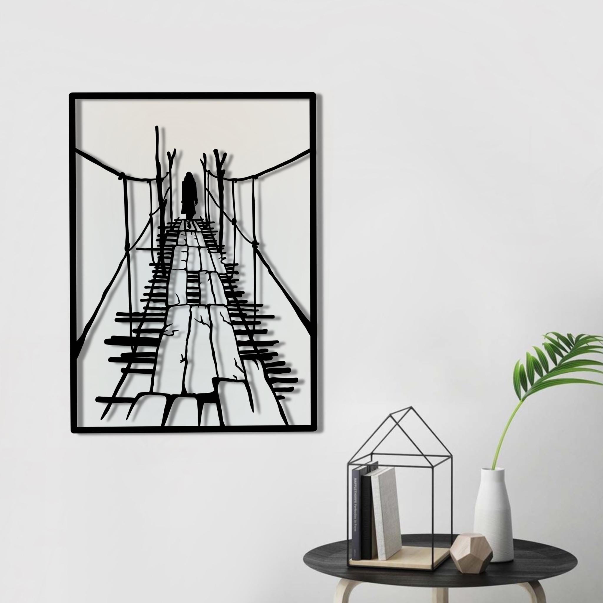 Swinging Bridge Metal Wall Art, Metal Bridge, Walking Figure and ...