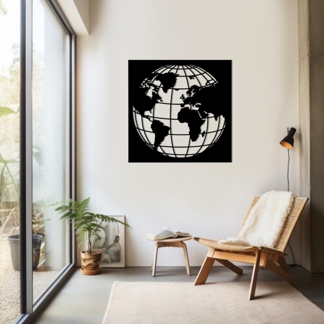 Metal World Map Large Wall Sculpture, Laser Cut Travel Map for Home ...