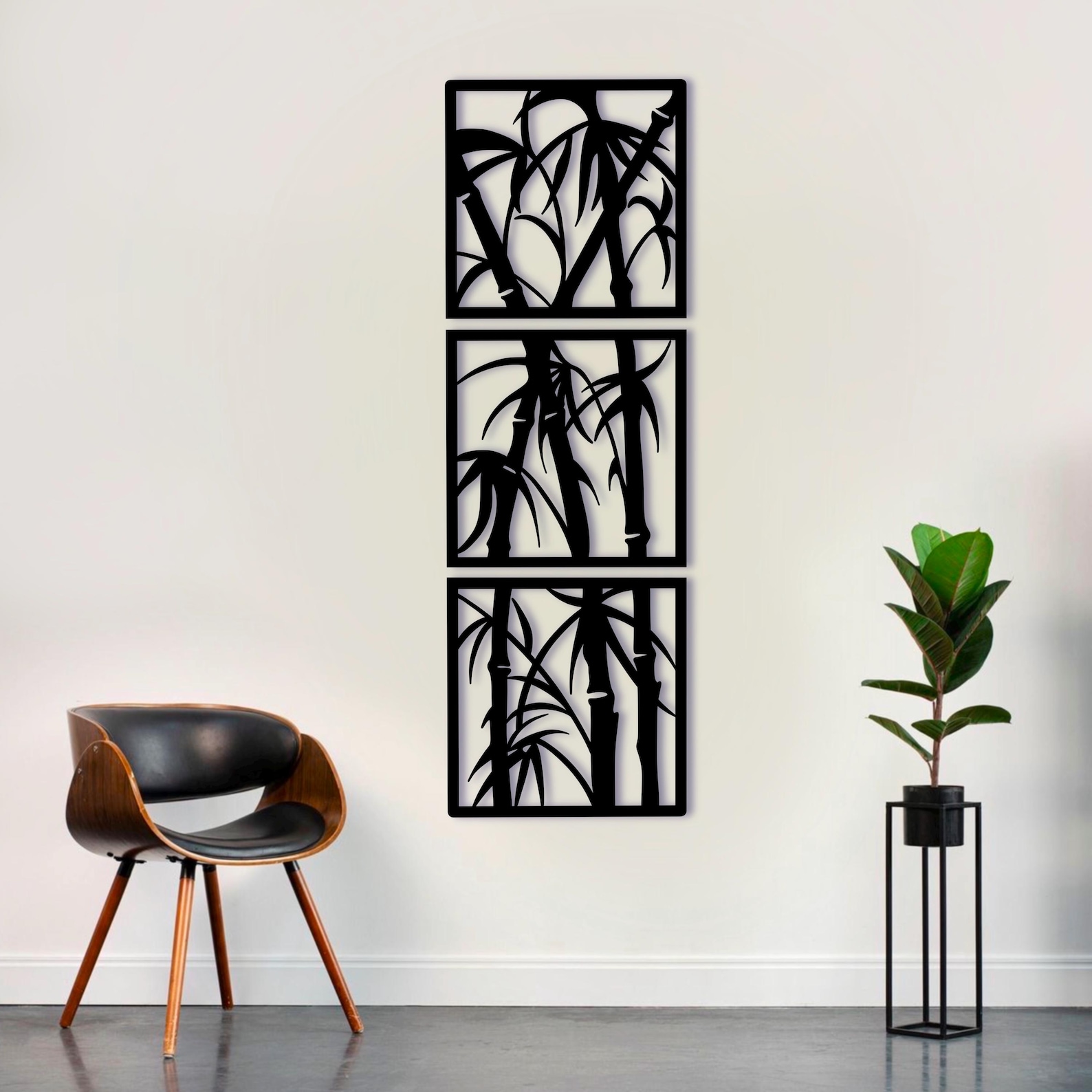 Bamboo Metal Wall Art, 3-panel Vertical Sculpture Set, Nature Inspired ...