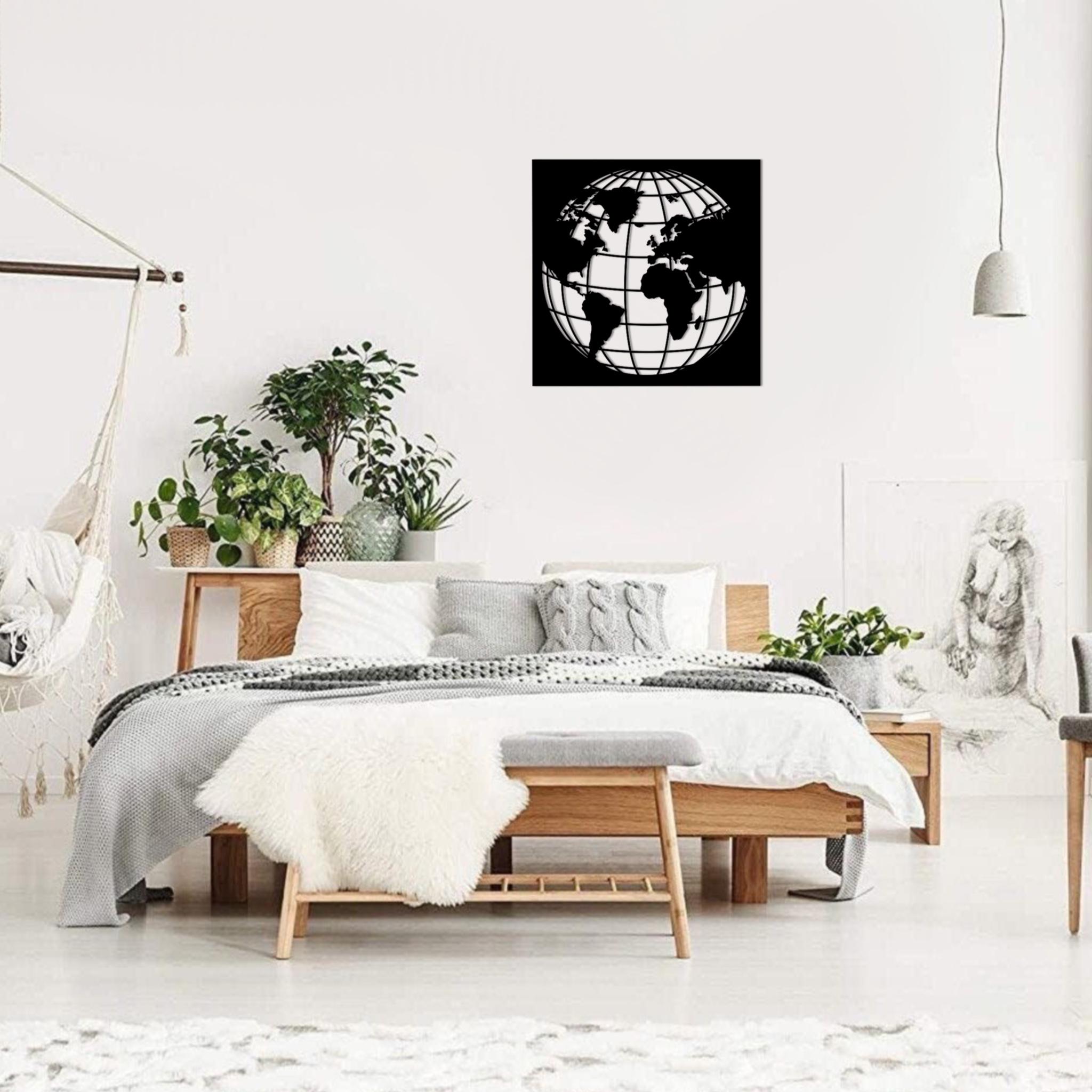 Metal World Map Large Wall Sculpture, Laser Cut Travel Map for Home ...