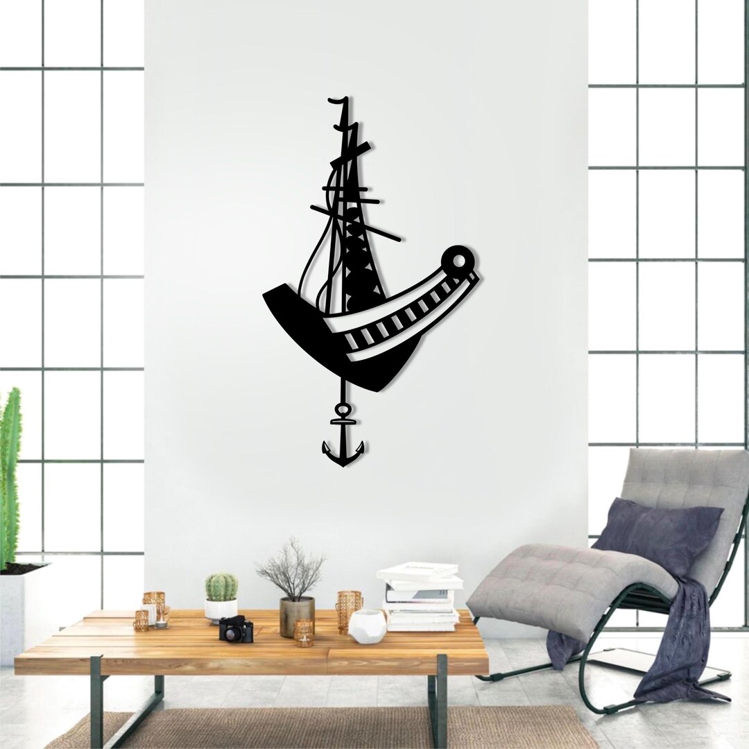 Anchor Themed Sailboat Metal Wall Sculpture Contemporary Nautical Art ...