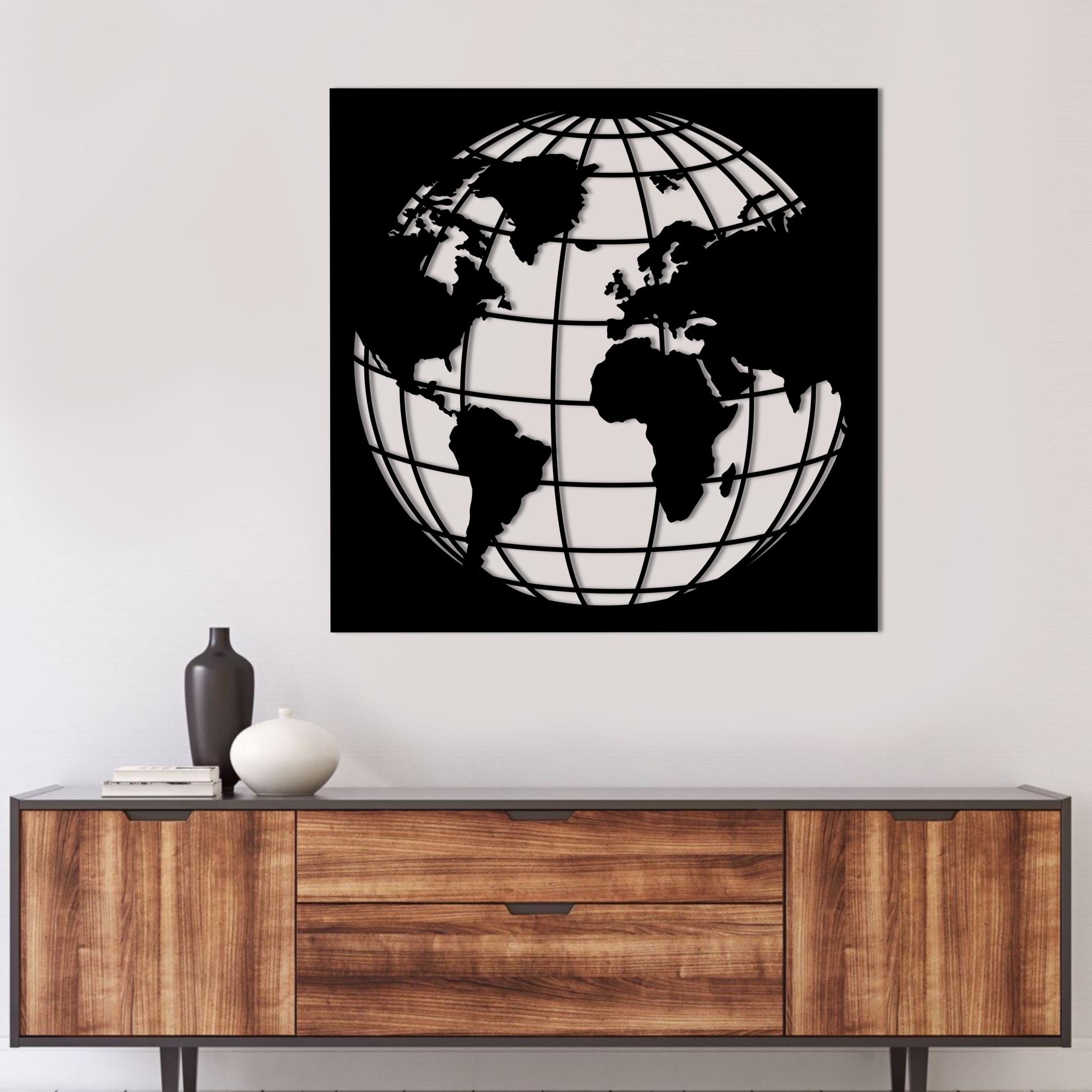 Metal World Map Large Wall Sculpture, Laser Cut Travel Map for Home ...