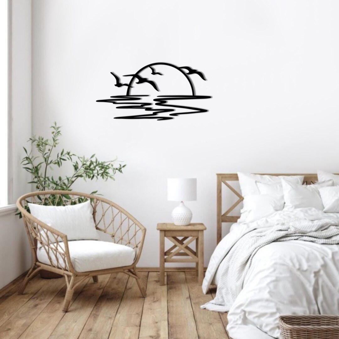Sunrise Metal Wall Art, Black Sunset, Sun and Seagulls Wall Decor ...