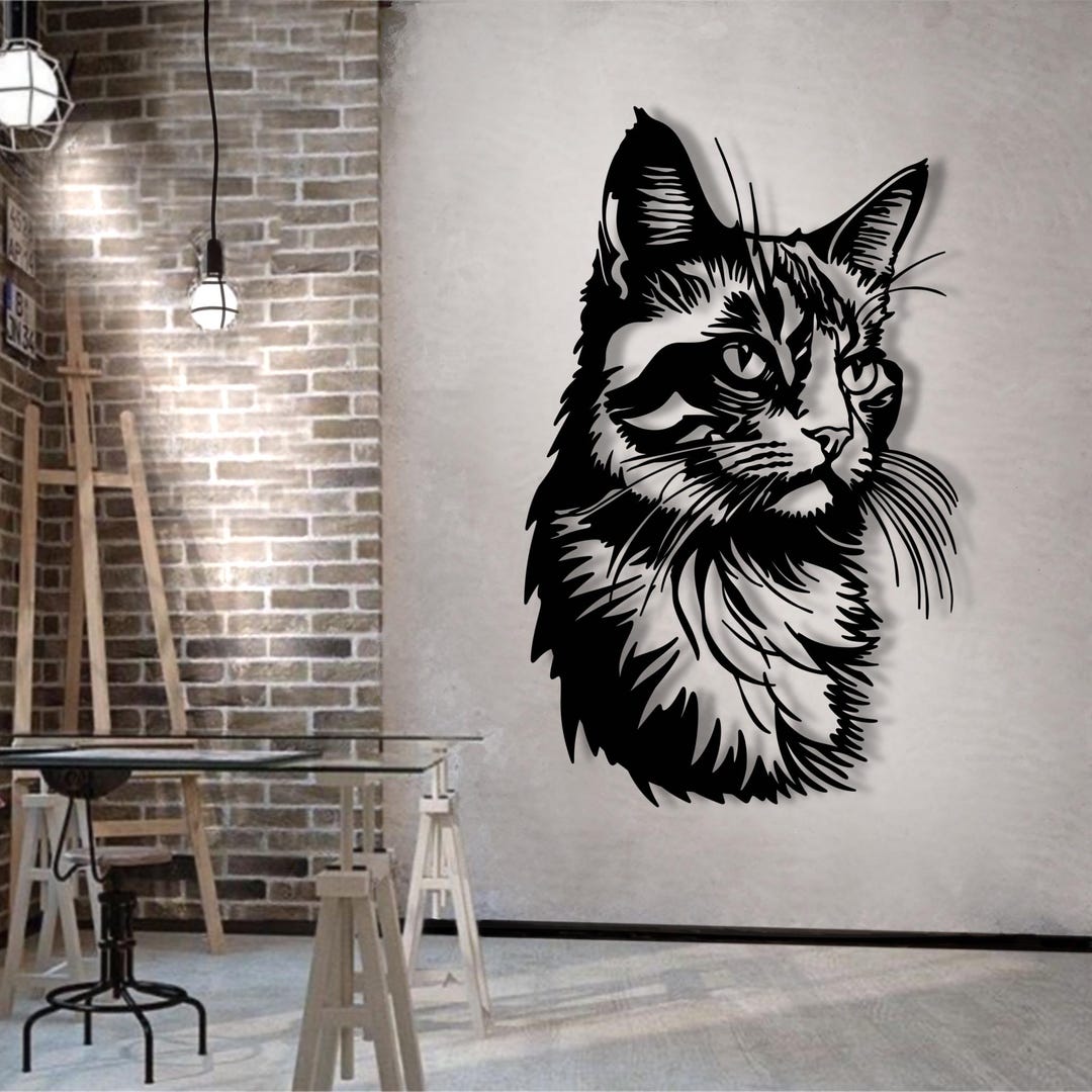 Metal Cat Wall Hanging,cats Lover Gift, Black Cat Wall Sculpture, Cute ...