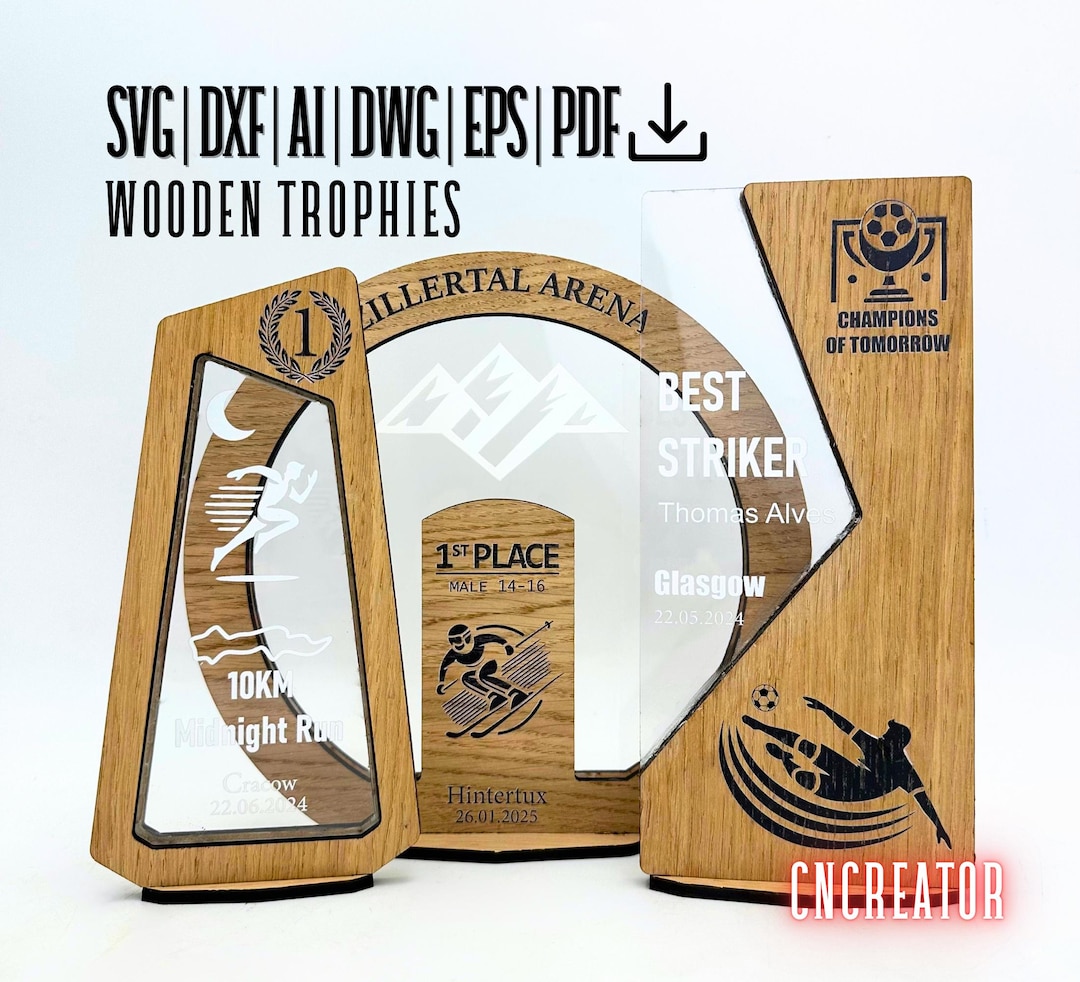 Award Trophy Laser Cut, 3 Wooden PREMIUM Trophies Designs, SVG Files ...