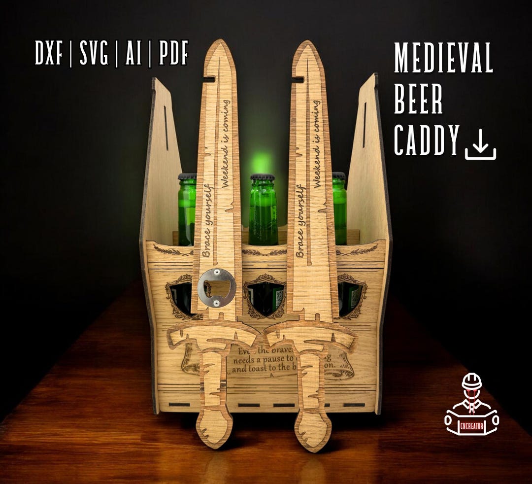 Medieval Beer Caddy. 3mm, 4mm. Wooden Beer Carrier SVG. 6 Pack Beer Box ...