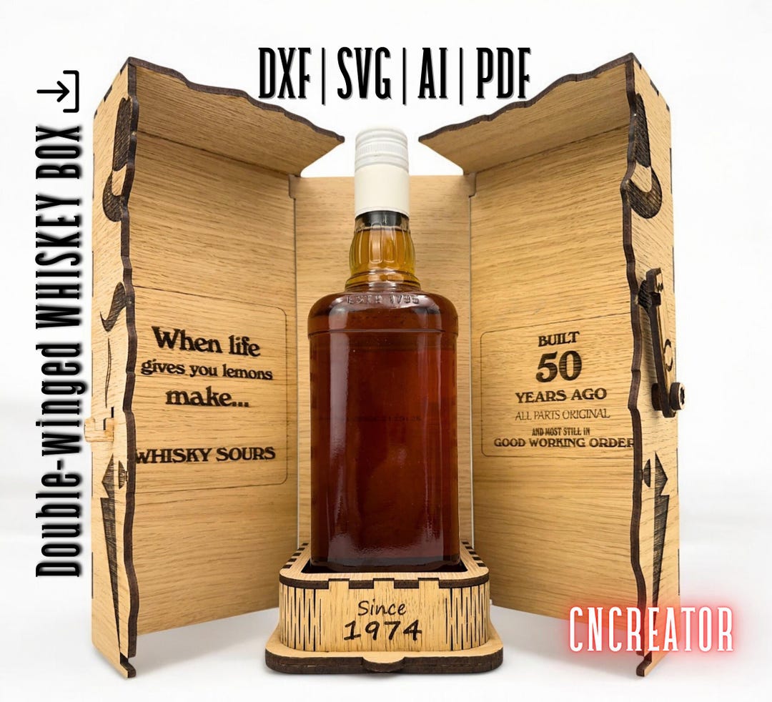 Laser Cut Whiskey Box SVG: Wooden Bottle Holder Design - Etsy