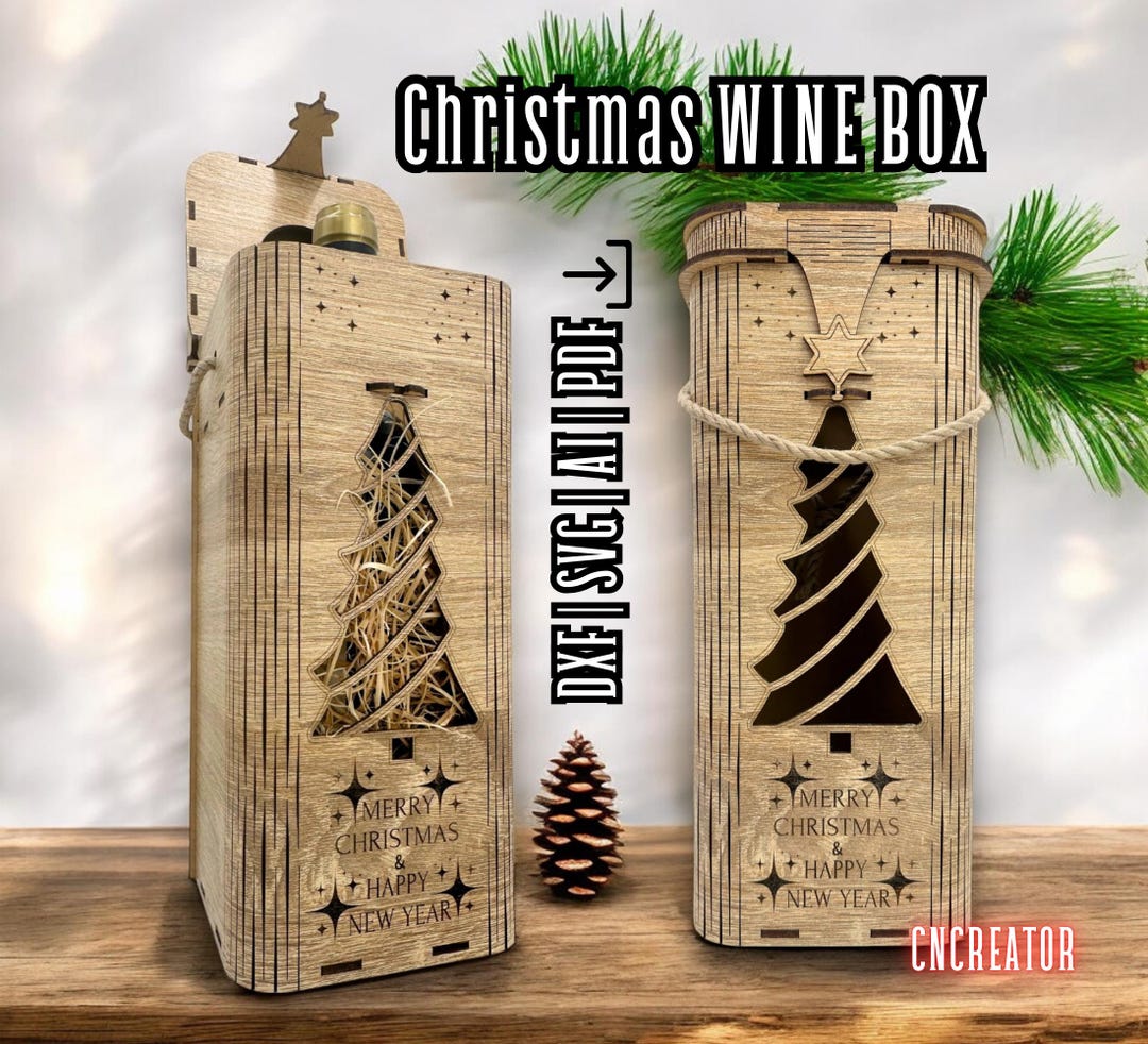 Laser Cut Christmas Wine Box SVG: Wooden Bottle Holder (digital Files ...
