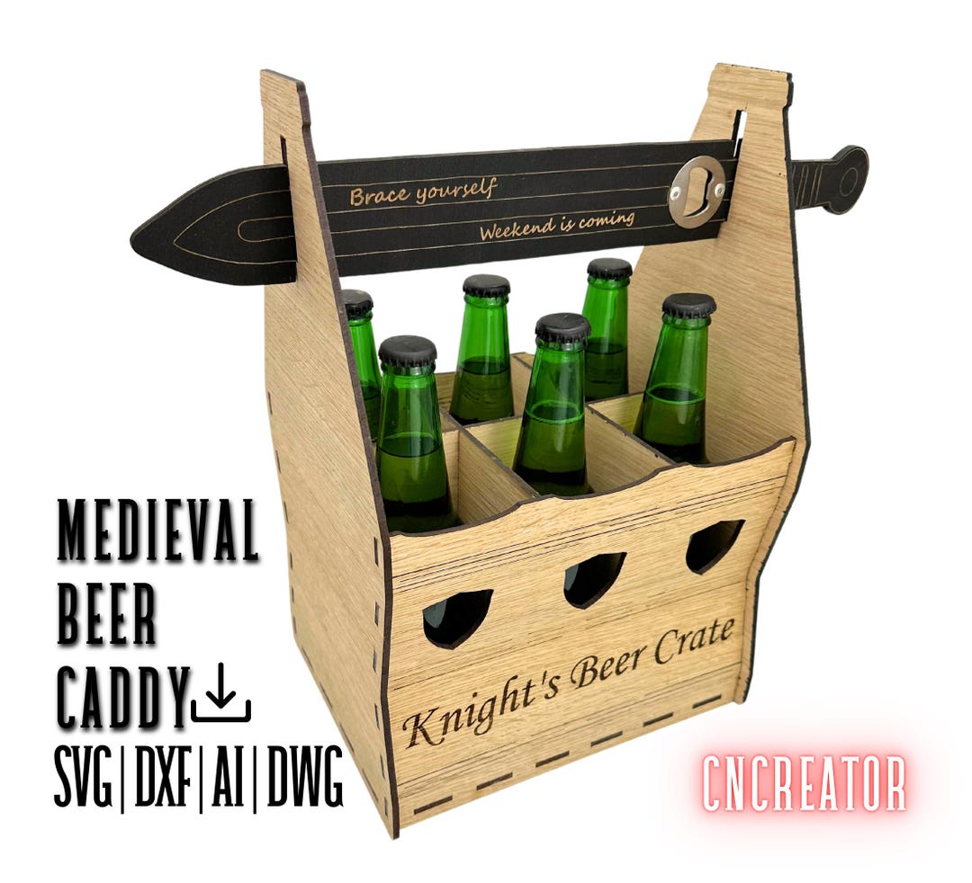 Laser Cut Beer Caddy SVG, Medieval Sword Opener, 6-pack Carrier ...
