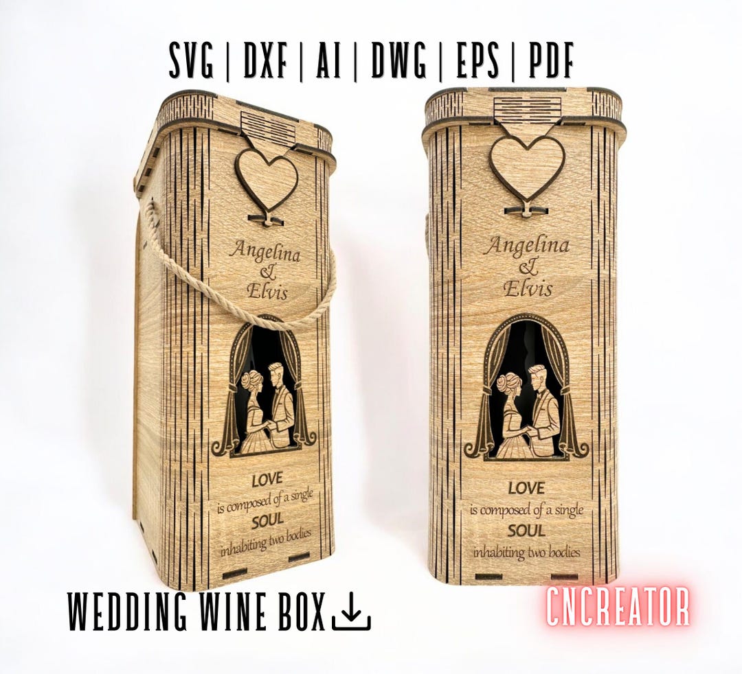 Wedding Wine Box, Laser Cut Box, Glowforge Wooden Wine Box Svg, Wedding ...