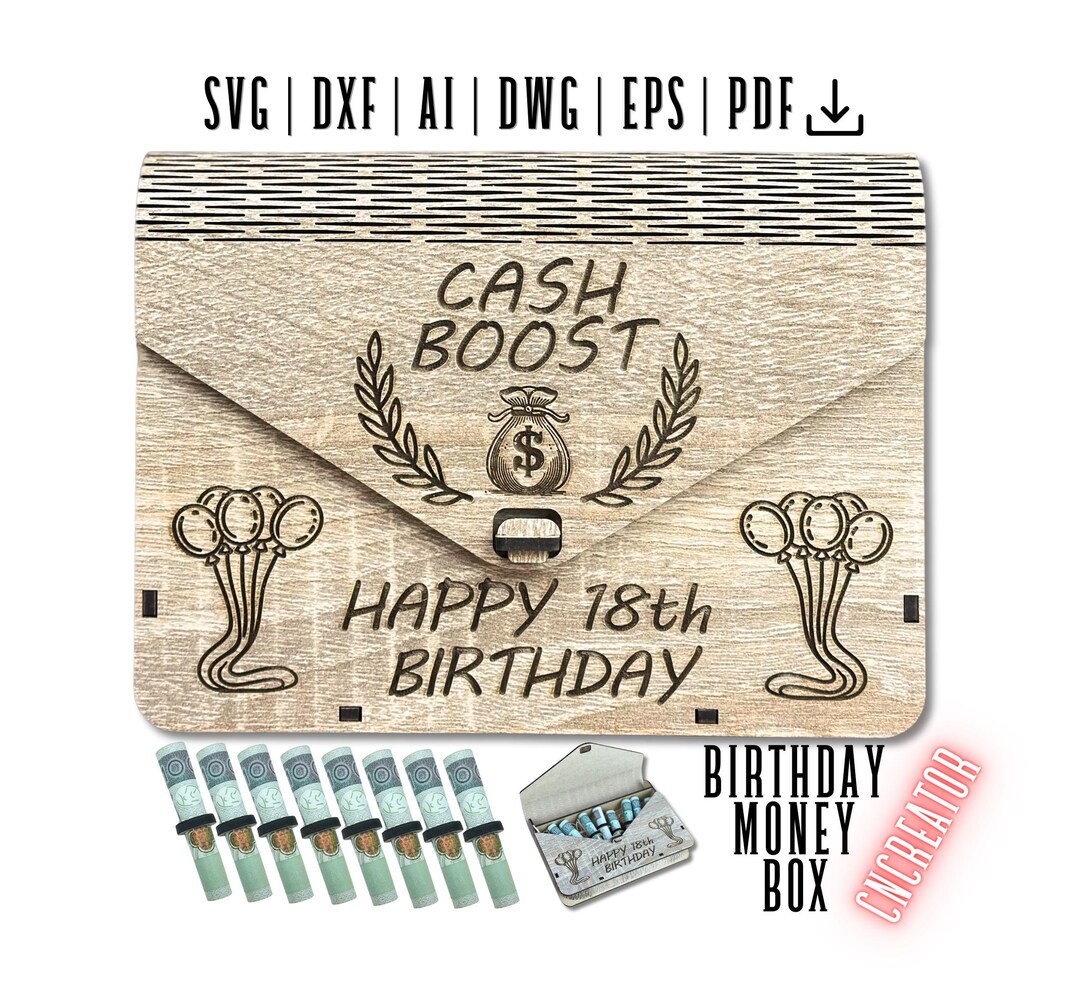 Laser Cut Birthday Money Box SVG: Cash Gift Template (digital Download ...