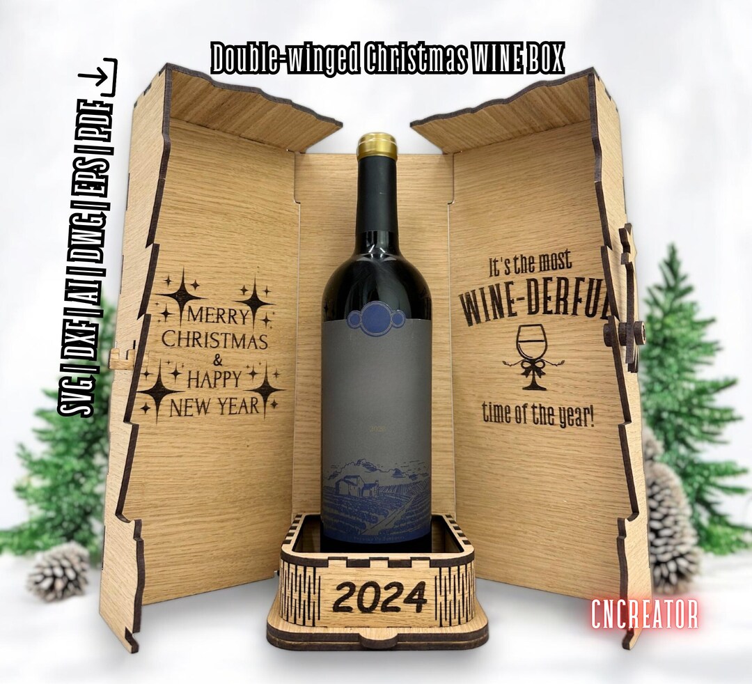 Laser Cut Christmas Wine Box SVG: Wooden Bottle Holder (digital ...