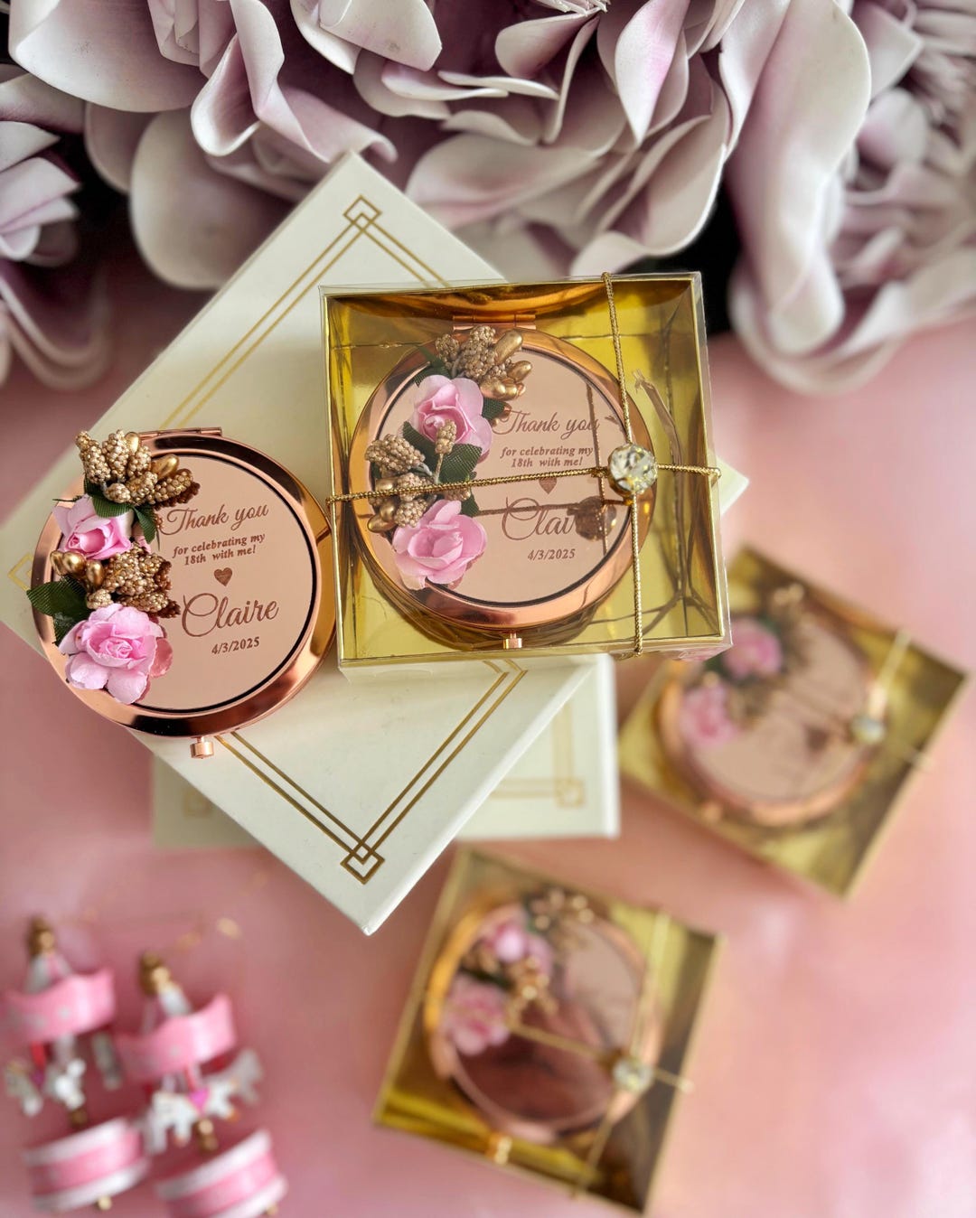 Personalized Compact Mirror, Floral Birthday Party Favors - Etsy