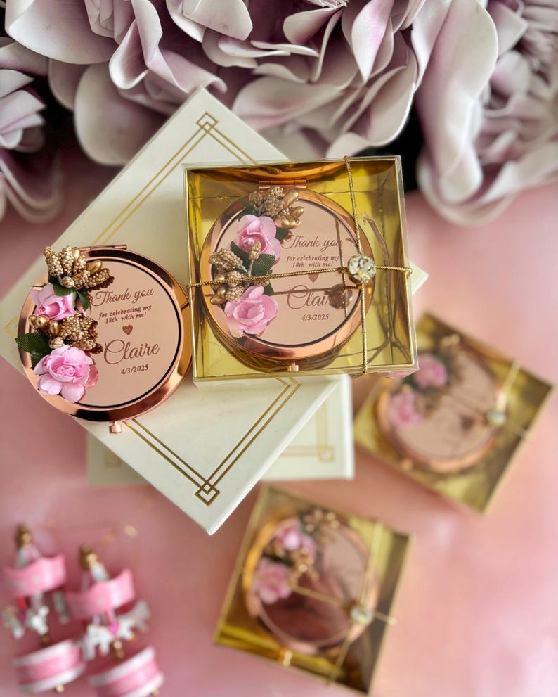 Personalized Compact Mirror, Floral Birthday Party Favors - Etsy