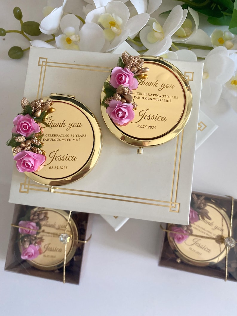 Personalized Compact Mirror, Floral Birthday Party Favors - Etsy