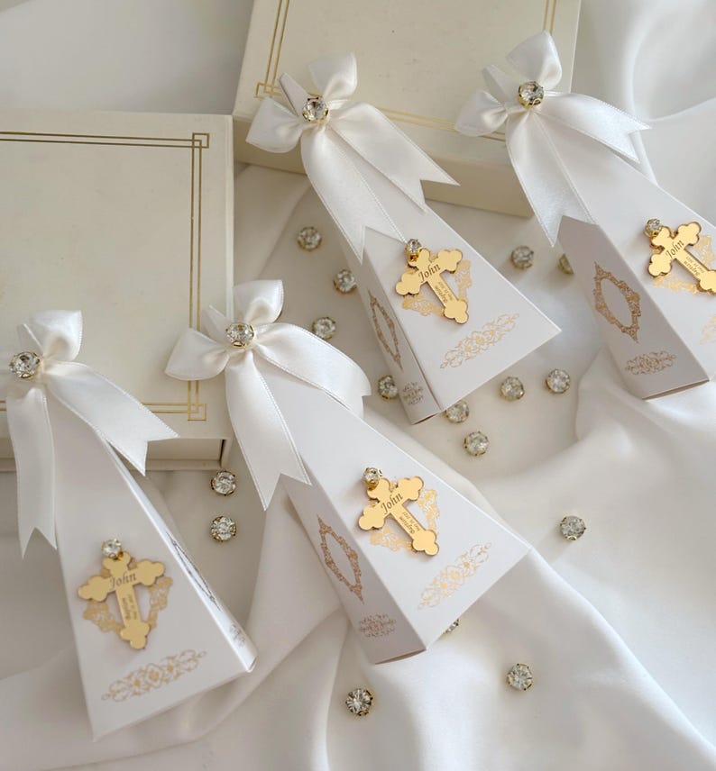 Personalized Baptism Favor Box: White Gold Christening Candy Box - Etsy