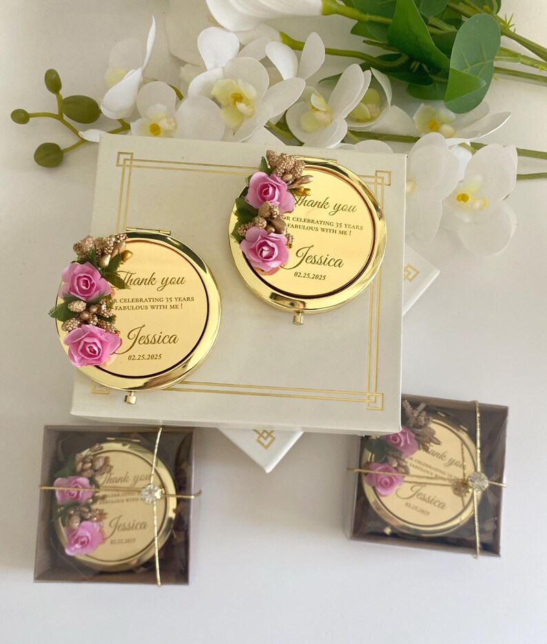 Personalized Compact Mirror, Floral Birthday Party Favors - Etsy