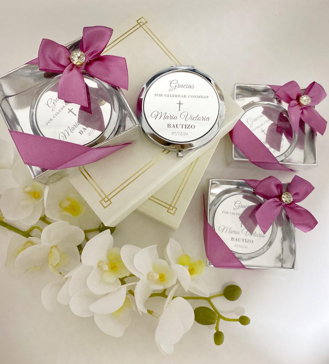 Silver Custom Thank You Baptism, Silver Compact Mirror for Baptism, Mi ...