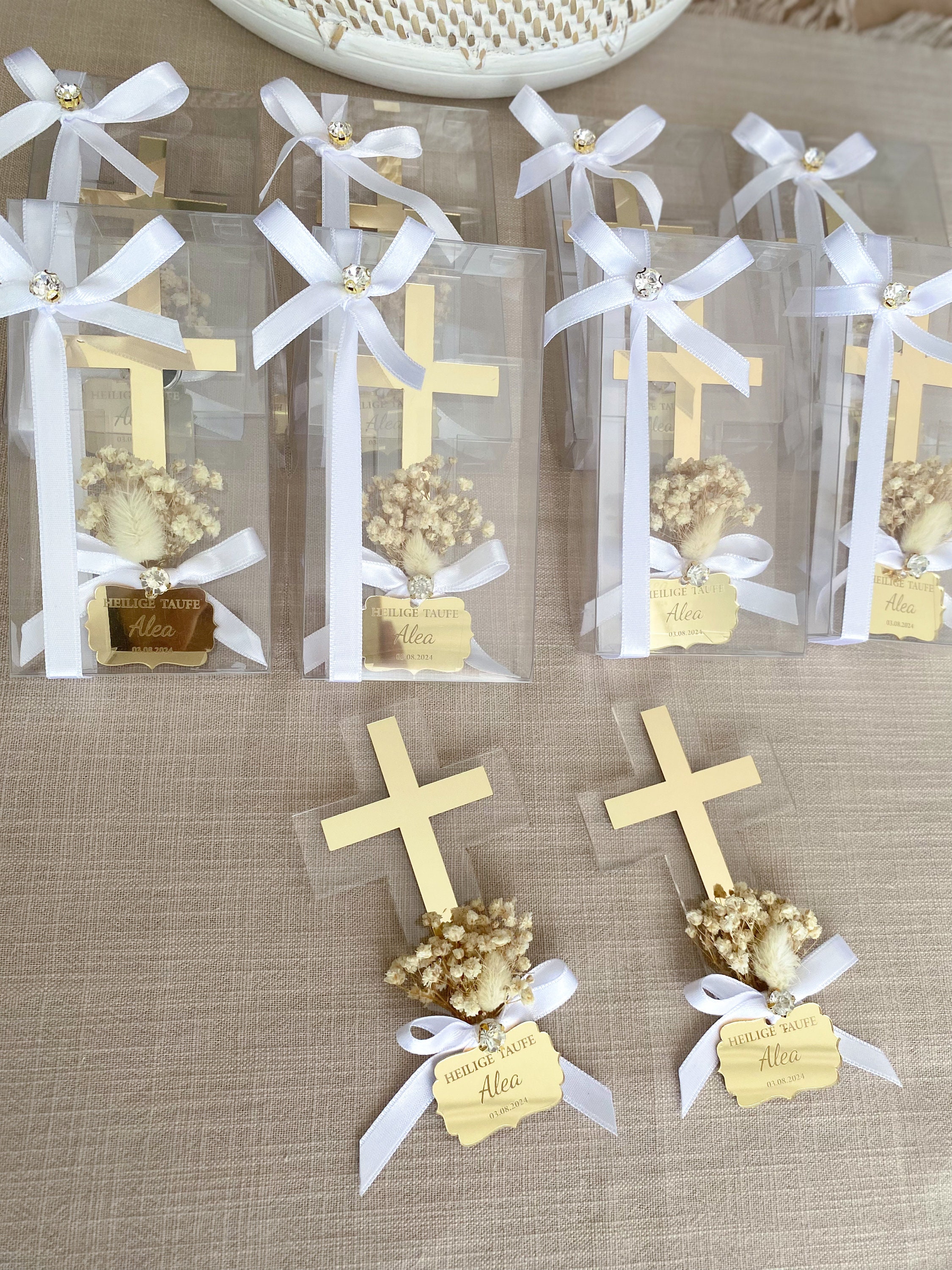 Personalized Baptism Favor: Acrylic Cross, Dried Flowers, Christening ...