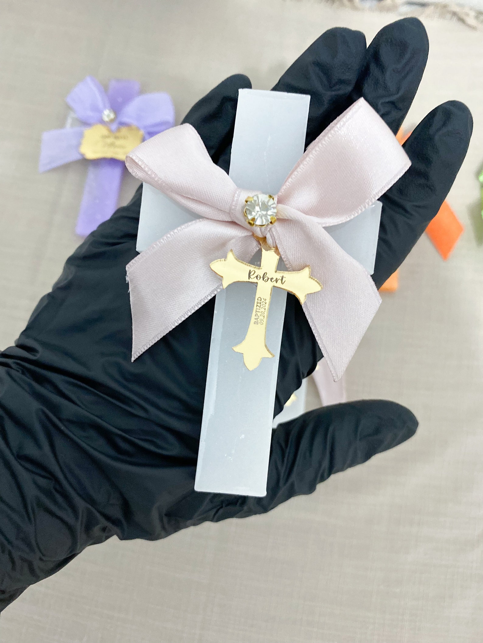 Personalized Cross Magnet, Handmade Epoxy Resin Christening Gift ...