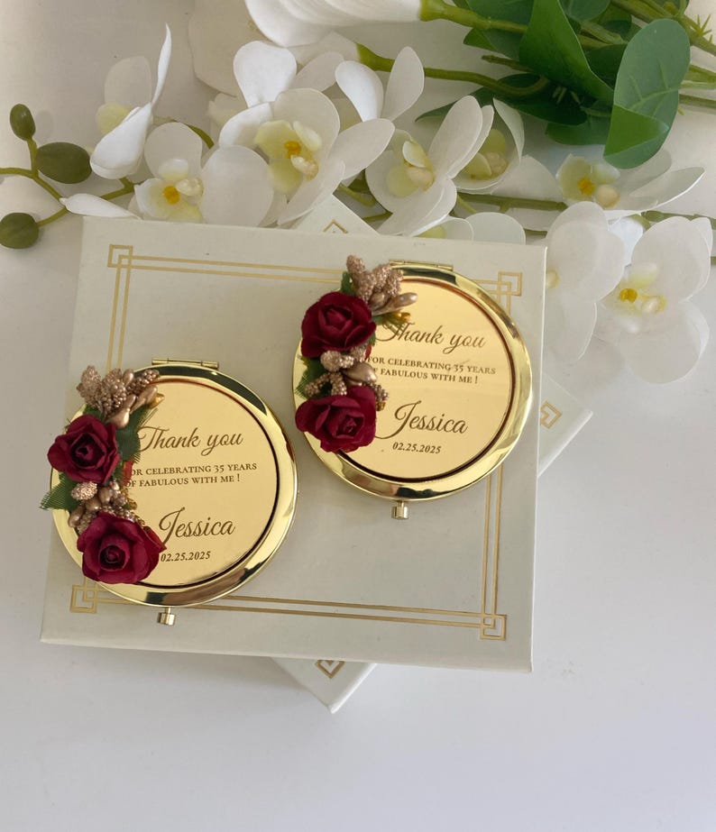 Personalized Compact Mirror, Floral Birthday Party Favors - Etsy