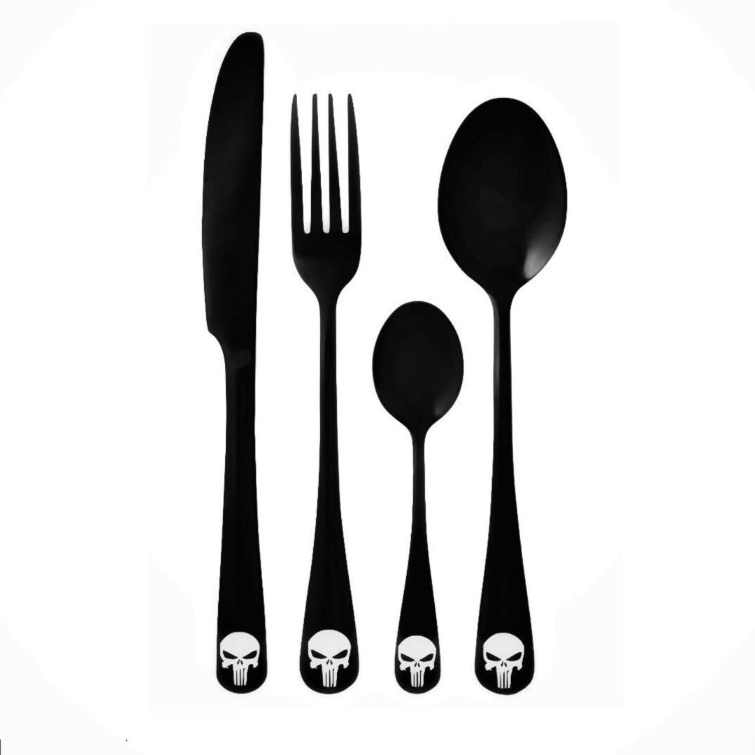 Skull 3 Design 4pc Stainless Steel Cutlery Set Name Date Message ...
