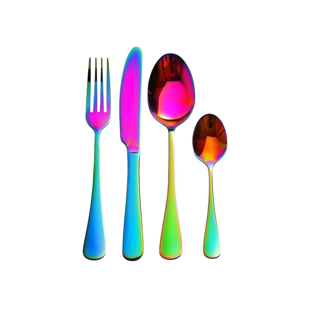 Text Engraving Rainbow 4pc Cutlery Set Stainless Steel Name Dates ...