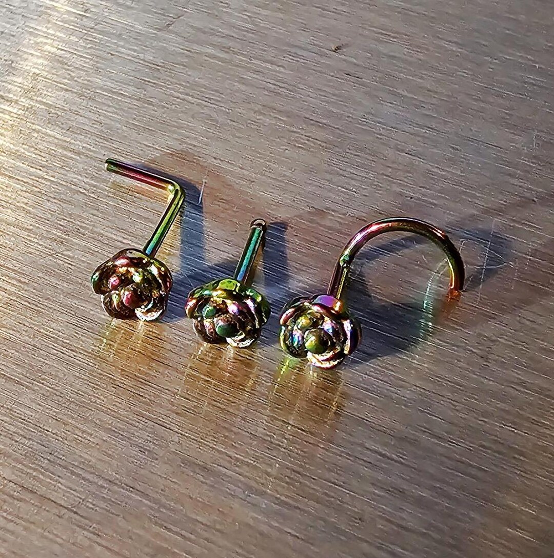 Rainbow Rose L Shape Cured Pin Nose Studs 20G - Etsy