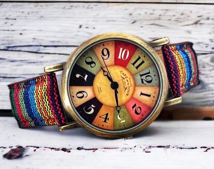 Finesse Women's Watch Colorful Paint Palette Round White Dial on Black ...